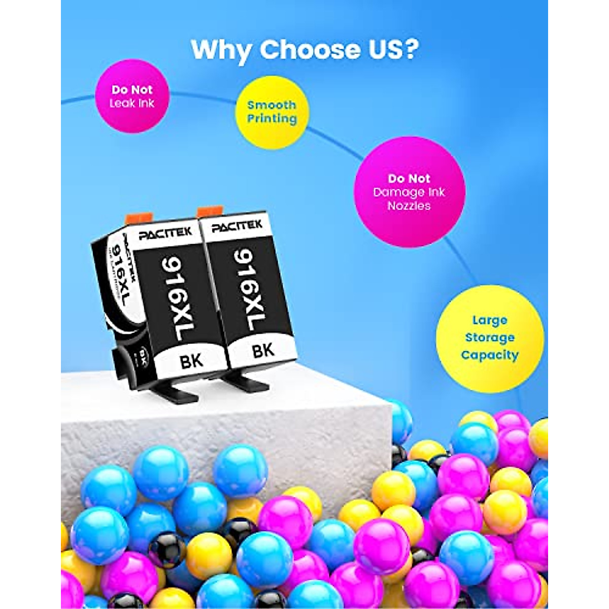 PACITEK 916XL Black Ink Cartridge Compatible with HP 916 Work with HP OfficeJet Pro 8025e Printer, HP OfficeJet 8010 8015 8020e, 8025e, 8028e, 8035e Printer