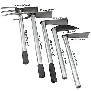 ZEONHEI 5 PCS Hoe Garden Tool Set, Hoe and Cultivator Hand Tiller, Heavy Duty Digging Hoe, 2 Fork and 3 Fork Hand Tiller for Gardening Weeding Digging Loosening Soil, Carbon Steel