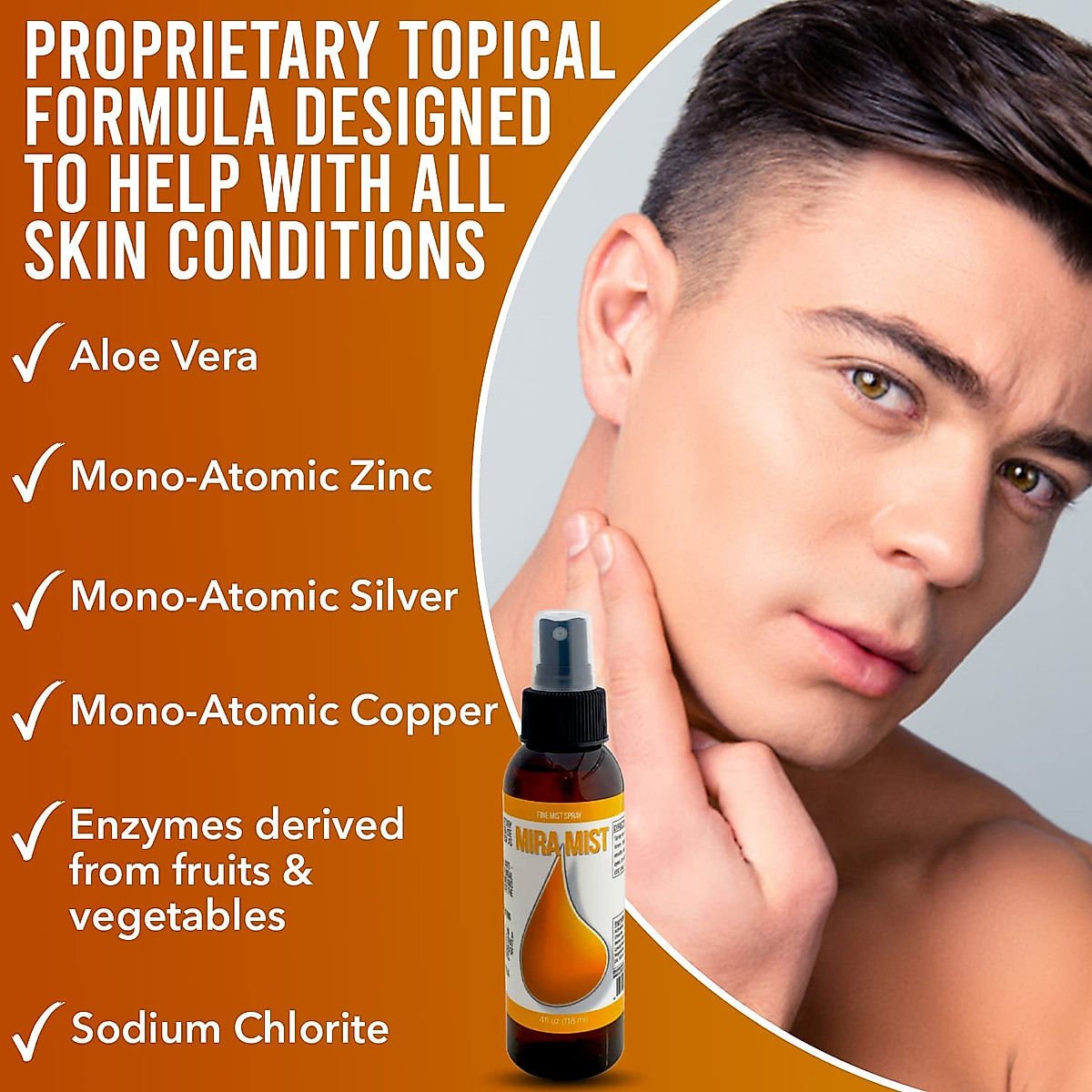 Miramist - Acne Spray for Body & Face - Sunburn Relief for Men Women Teens - Topical Hormonal Acne Solution for Pimples & Blemishes - Includes Aloe Vera, MSM, Silver, Zinc & Copper