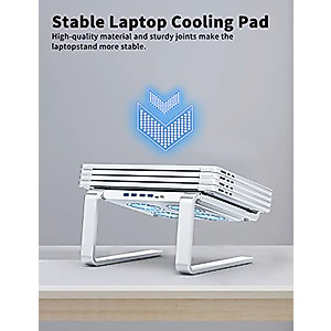 ERGOPOLLO Laptop Cooling Pad with Ultra Quiet Fans and 4 Port 3.0 USB Hubs Fast Output, Laptop Cooler Prevent CPU Overheating, Ergonomic Sturdy Stand Support 10-17.3” for Gaming Notebook, Sliver