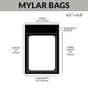 Mylar Bags with Ziplock 4.5 x 6.5" | 100 Bags | Black | Sealable Heat Seal Bags for Candy and Food Packaging, Medications and Vitamins | For Liquid and Solids (Black, 4.5" x 6.5")