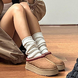 metricfalcon Women's Platform Mini Boots Slippers for Women Indoor Slippers Slip on Fur Fleece Lined Suede Short Ankle Boots