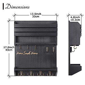 Innovation Key Holder for Wall, Wall Mounted Mail Organizer, Key and Mail Holder for Wall with 9 Key Hooks, Key Racks for Home Entryway Decor, Pine Wood Luxury Black Plus