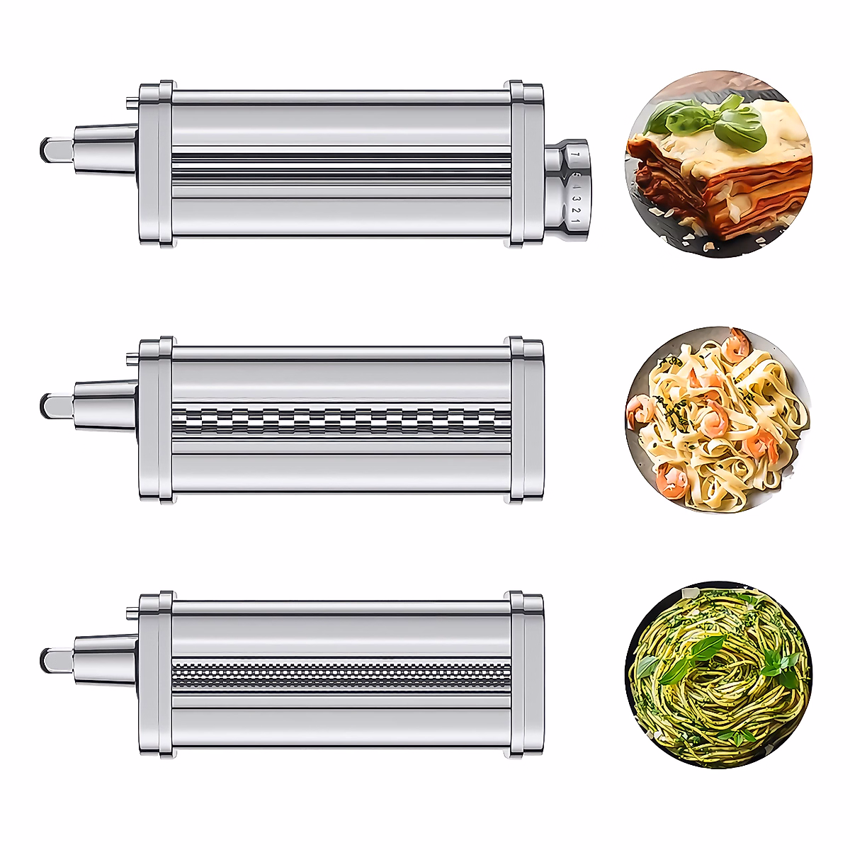 Pasta Attachment for Kitchenaid Stand Mixer,Cofun 3 Piece Pasta Maker Machine with Pasta Roller and Cutter Set for Dough Sheet, Spaghetti and Fettuccine kitchenaid Attachments for Mixer