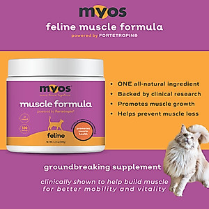 MYOS Feline Muscle Formula - Powered by Fortetropin for Senior Cats - Aids Weight Gain, Muscle Growth & Mobility Support - Natural, Cat Nutritional Supplement - 180 Servings