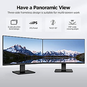 KOORUI 24 Inch Computer Monitor, FHD PC Monitors 1920 x 1080p IPS Display 75Hz, HDMI, VGA, 5ms Response Time, 75 x 75 mm VESA Mountable, Frameless