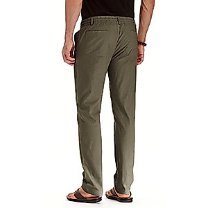 BINGHUODAO Men's Casual Linen Drawstring Beach Loose Trousers Pants with Elastic Waistband(Brown,30)