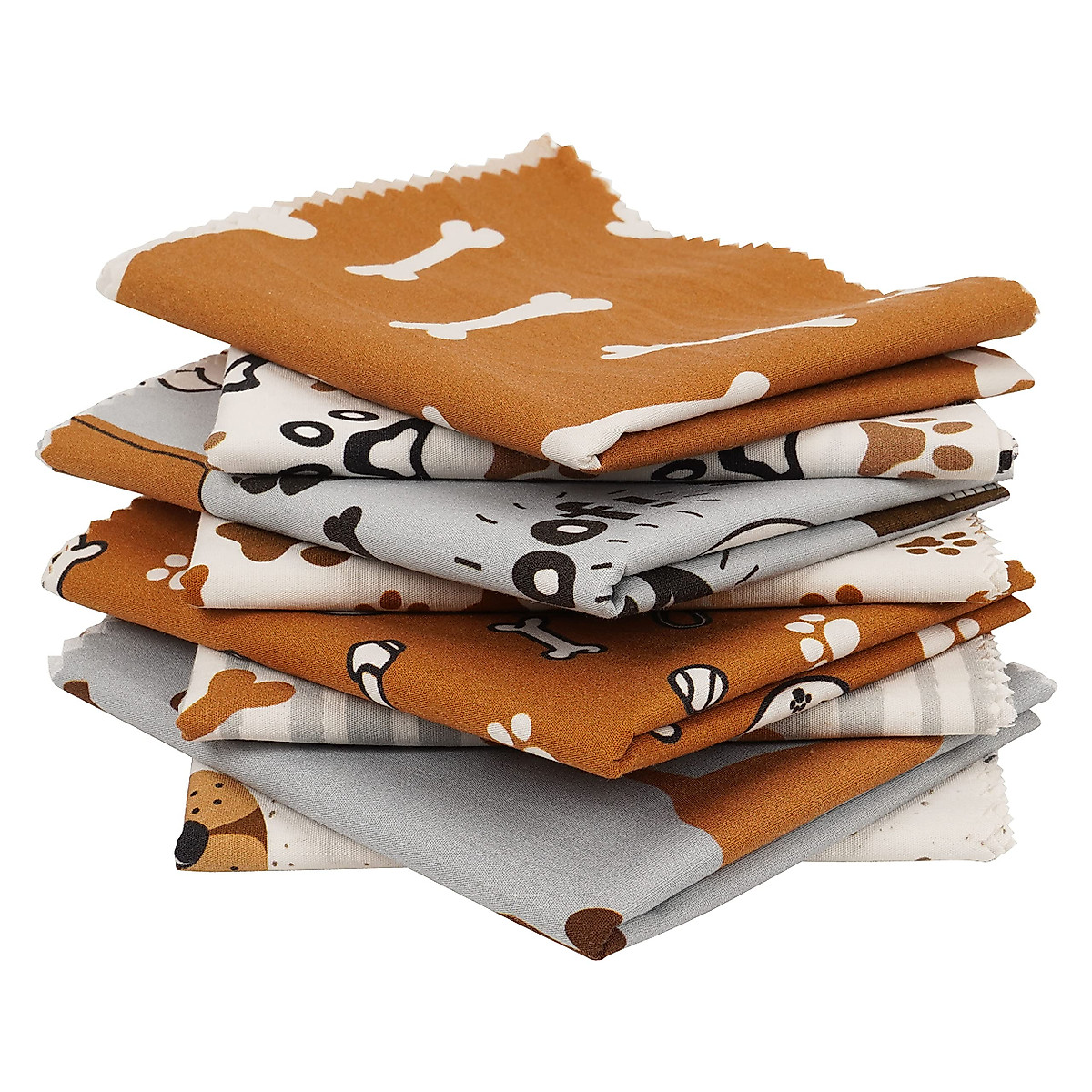 Soimoi 8 Pc Fat Quarter Bundle- Dog Print 18"x 22" DIY Patchwork- 100% Cotton Pre-Cut Quilting Fabric Gray-White- Brown