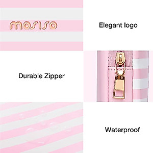 MOSISO Laptop Sleeve Compatible with MacBook Air/Pro, 13-13.3 inch Notebook, Compatible with MacBook Pro 14 inch 2023-2021 A2779 M2 A2442 M1, Horizontal Stripe PU Leather Bag with Small Purse, Pink