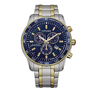 Citizen Men's Eco-Drive Sport Luxury Chronograph Watch in Two-tone Stainless Steel, blue dial (Model: BL5517-55L)