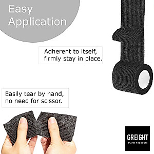 Self Adhesive Bandage Wrap 2 Inch x 5 Yards - Breathable Athletic Cohesive Bandage for Sports Injury, Ankle, Knee and Wrist Sprains (Pack of 6, Black)