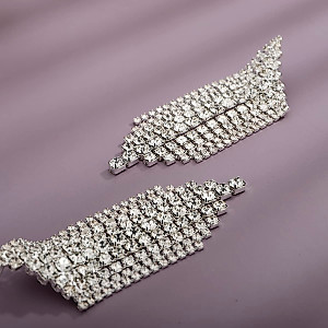 Xerling Rhinestones Fringe Chain Boho Chandelier Tassel Earrings for Women Statement Silver Crystal Earrings Dangling Bridal Wedding Earrings