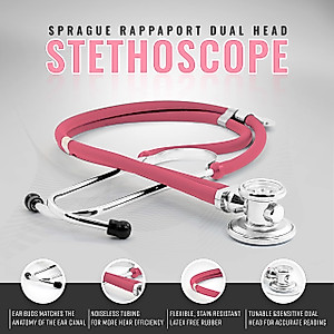 ASA TECHMED Dual Head Sprague Stethoscope and Sphygmomanometer Manual Blood Pressure Cuff Set with Case, Gift for Medical Students, Doctors, Nurses, EMT and Paramedics, Pink