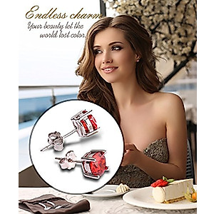 UHIBROS 6 Pairs Stainless Steel Stud Earrings Set For Mens Womens Hypoallergenic Cubic/Square Zircon Earrings 18K White Gold 316L CZ Earring