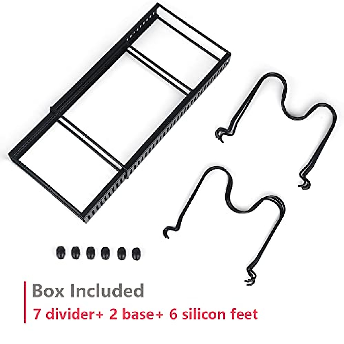 XSUPER Expandable Pot and Pan Organizer for Cabinet, Kitchen Pot Rack Organizer, Pans and Pots Lid Organizer Rack Holder with 7 Adjustable Compartments, Black