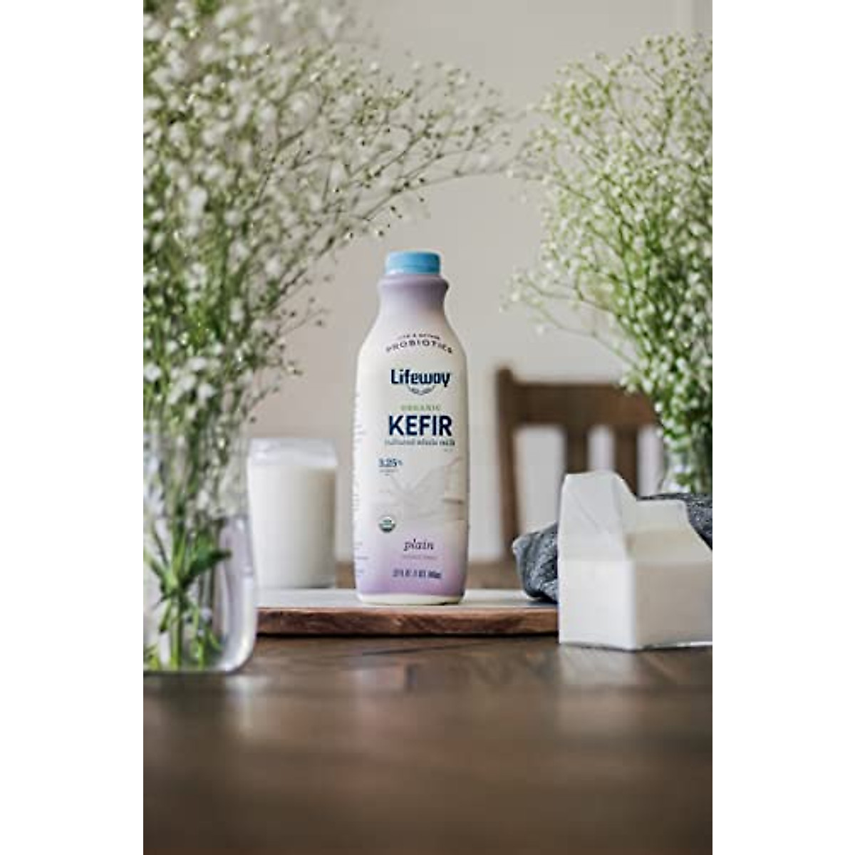 Lifeway Organic Whole Milk Kefir - 10g Protein, 12 Live Active Probiotic Cultures, Up to 99% Lactose Free, Gluten Free - Plain, 32 oz