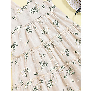 Hipea Toddler Girl Dress Ruffle Halter Floral Princess Dress Summer Beach Bohemian Casual Sundress Toddler Dress Apricot 5-6Years