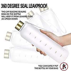 Sursip 32 oz Motivational Water Bottle with Time Marker，Reusable Water Bottle Perfect for the gym and office/Outdoors,BPA Free Frosted Plastic Bottle Leak proof with Carry Strap