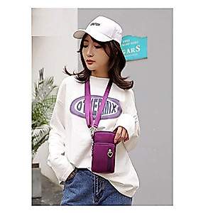 Zipper Crossbody Bag, Women Oxford 3-Layers Wristlet Shoulder Pouch Purse Armband Compatible for iPhone Xs Max 11 Pro Max XR X XS Max Samsung Galaxy S22 S21 FE S20 FE Google Pixel 6 5 4a 5G (Purple)