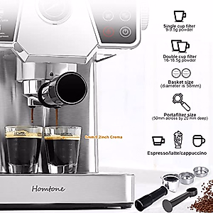 Homtone Espresso Machine 20 Bar, Stainless Steel Espresso Machine with Milk Frother for Cappuccino, Latte, Touch Screen Espresso Coffee Maker for Home (Retro)