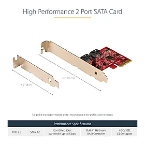StarTech.com SATA PCIe Card - 2 Port PCIe SATA Expansion Card - 6Gbps - Full/Low Profile - PCI Express to SATA Adapter/Controller - ASM1062R SATA RAID - PCIe to SATA Converter (2P6GR-PCIE-SATA-CARD)