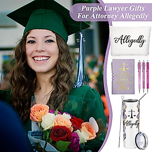 Domensi 6 Pcs Funny Allegedly Lawyer Gifts Judge Gift Lawyer Appreciation Day Gift 20 oz Marble Sign Tumbler Makeup Bag Notepad Ballpoints for Law Paralegal School College Teacher(Purple)