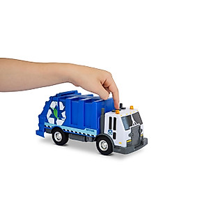 Mighty Fleet Rescue Force 12" Garbage Truck Toy - Realistic Lights & Sounds, Detachable Recycling Bin, Free Wheeling Play, Ages 3+