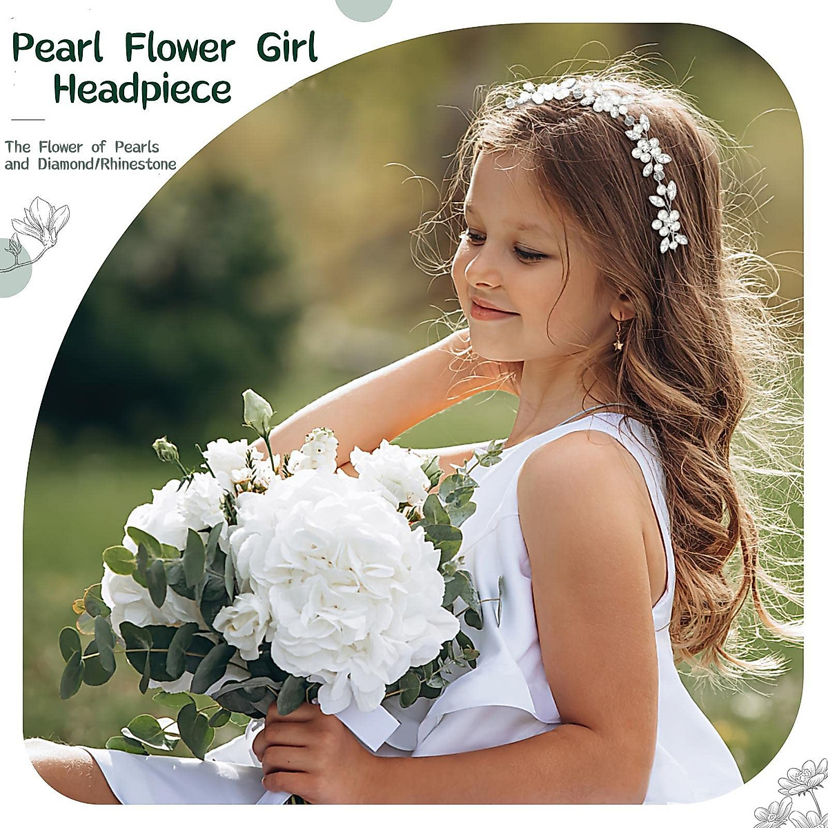 Tanfeine Flower Girl Headpiece, Flower Girl Hair Accessory, Silver Wedding Headband for Girls, Princess Crystal Pearl Hair Accessories for Birthday, Party, First Communion,Wedding