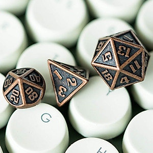 UDIXI 10mm Mini Metal DND Dice Set, 7-Die Small Metal Dice Portable Tiny Polyhedral RPG Dice for D&D Dungeons and Dragons Role Playing Games (Copper)