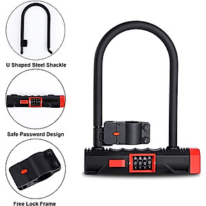 DULASP Bike U-Lock Password Code Bicycle U Lock Anti-Theft Road Bike Motorcycle Bike U Lock Steel Safety Heavy Duty Bicycle U-Locks U-Lock
