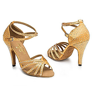 YKXLM Women's Professional Rhinestone Ballroom Wedding Dance Shoes Latin Salsa Performance Practice Dance Shoes,model USYCL154-6,Yellow,6US