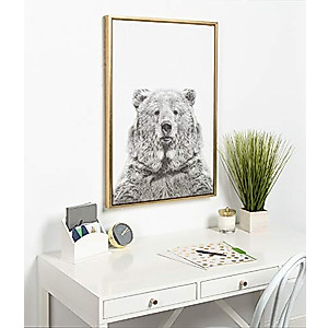 Kate and Laurel Sylvie Bear Animal Print Black and White Portrait Framed Canvas Wall Art by Simon Te Tai, 23x33 Gold