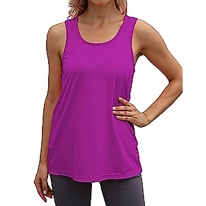 Cakulo Workout Long Tank Tops for Women Plus Size Loose Fit Athletic Shirts Exercise Gym Muscle Active Yoga Swimwear Sport Swimwear Razorback Sleeveless Tops Heather Purple 3XL