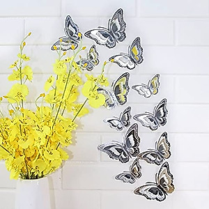 HUSGA Butterfly Wall Decor, 3 Sizes Butterfly Cake Decorations, Three-dimensional hollow design Hanging butterfly for Garden Themed Tea Party Graduation Wedding Baby Shower. (Gold)