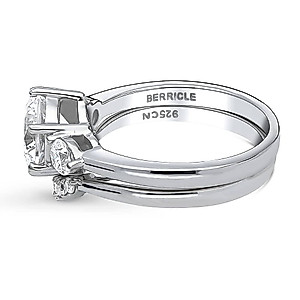 BERRICLE Sterling Silver 3-Stone Wedding Engagement Rings Round Cubic Zirconia CZ 7-Stone Ring Set for Women, Rhodium Plated Size 7.5