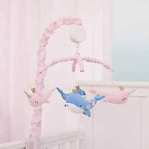 NoJo Under The Sea Whimsy Pink & Blue Whales & Narwhals Musical Mobile, Pink, Light Blue