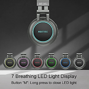 REETEC Bluetooth Headphones Over Ear - [Colorful LED Lights, 20H Playtime] Foldable Hi-Fi Stereo Wireless Headphones with Built-in Mic for iPhone, iPad, Smartphones, Laptop, PC, SD/TF, Grey