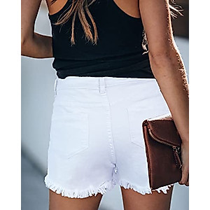 Metietila Women's Casual Summer High Waisted Denim Shorts Frayed Raw Hem Stretch Ripped White Jean Shorts XXL
