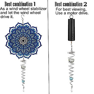 UOUDIO Gazing Ball Spiral Tail Wind Spinner StabilizeGr，Indoor Outdoor Decoration Stainless Steel Crystal Glass Ball with Hanging Swivel Hook 13" inch (Light Blue)