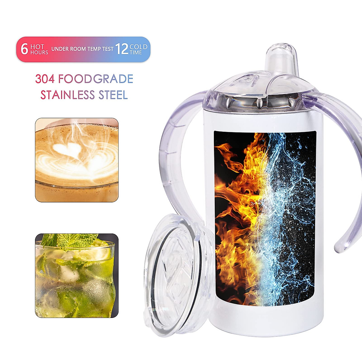 MAIKESUB 2 Pack Sublimation Blank Sippy Cup Tumblers with Handles Straight Stainless Steel Insulated Skinny Tumblers with Splash-proof Lid 12 oz Shatterproof Water Tumbler