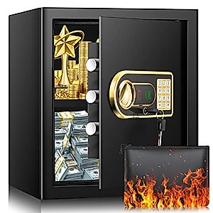 2.3 Cubic Fireproof Safe with Digital Keypad Key, Anti-Theft Safes Fireproof Waterproof with Fireproof Document Bag, Security Home Safe Box for Pistol Money Medicine Important Documents