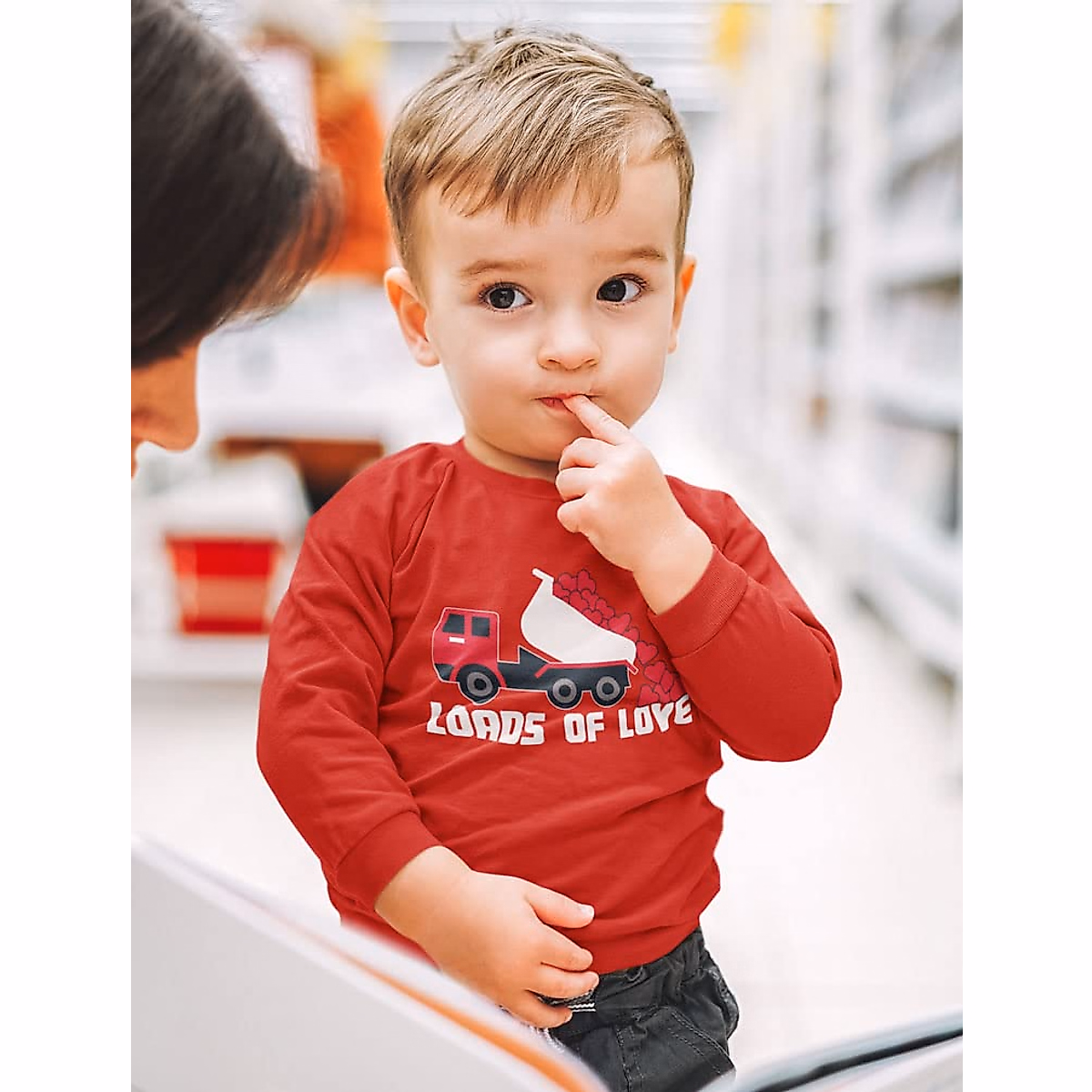 Valentines Day Dump Truck Loads of Love Toddler Kids Long Sleeve T-Shirt 2T Red