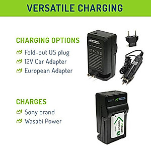 Wasabi Power NP-BX1 Battery (2-Pack) and Charger for Sony NP-BX1/M8, Cyber-Shot DSC-HX80, HX90V, HX95, HX99, HX350, RX1, RX1R II, RX100 (II/III/IV/V/VA/VI/VII), FDR-X3000, HDR-AS50, AS300, ZV-1, etc., black (KIT-BTR-NPBX1-LCH-NPBX1-01)