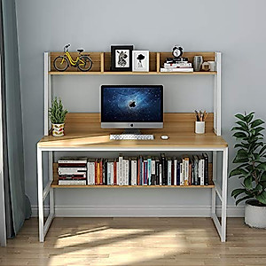 Tribesigns Computer Desk with Hutch, 47 inches Home Office Desk with Space Saving Design with Bookshelf for Small Spaces (Light Walnut, 47)