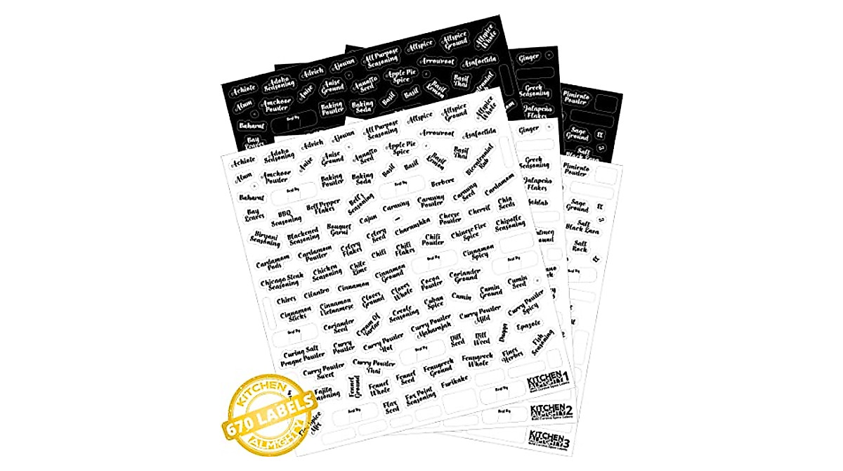 670 Labels: 498 Spice Names + 96 Blank Labels | Most Bold Cursive ...