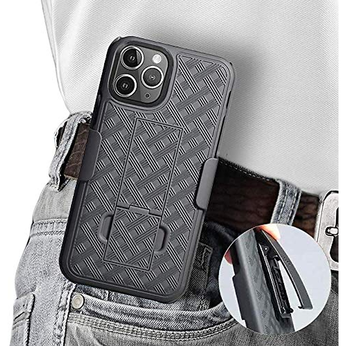 Aduro Combo Case & Holster for iPhone 11 Pro Max, Slim Shell & Swivel Belt Clip Holster, with Built-in Kickstand for Apple iPhone