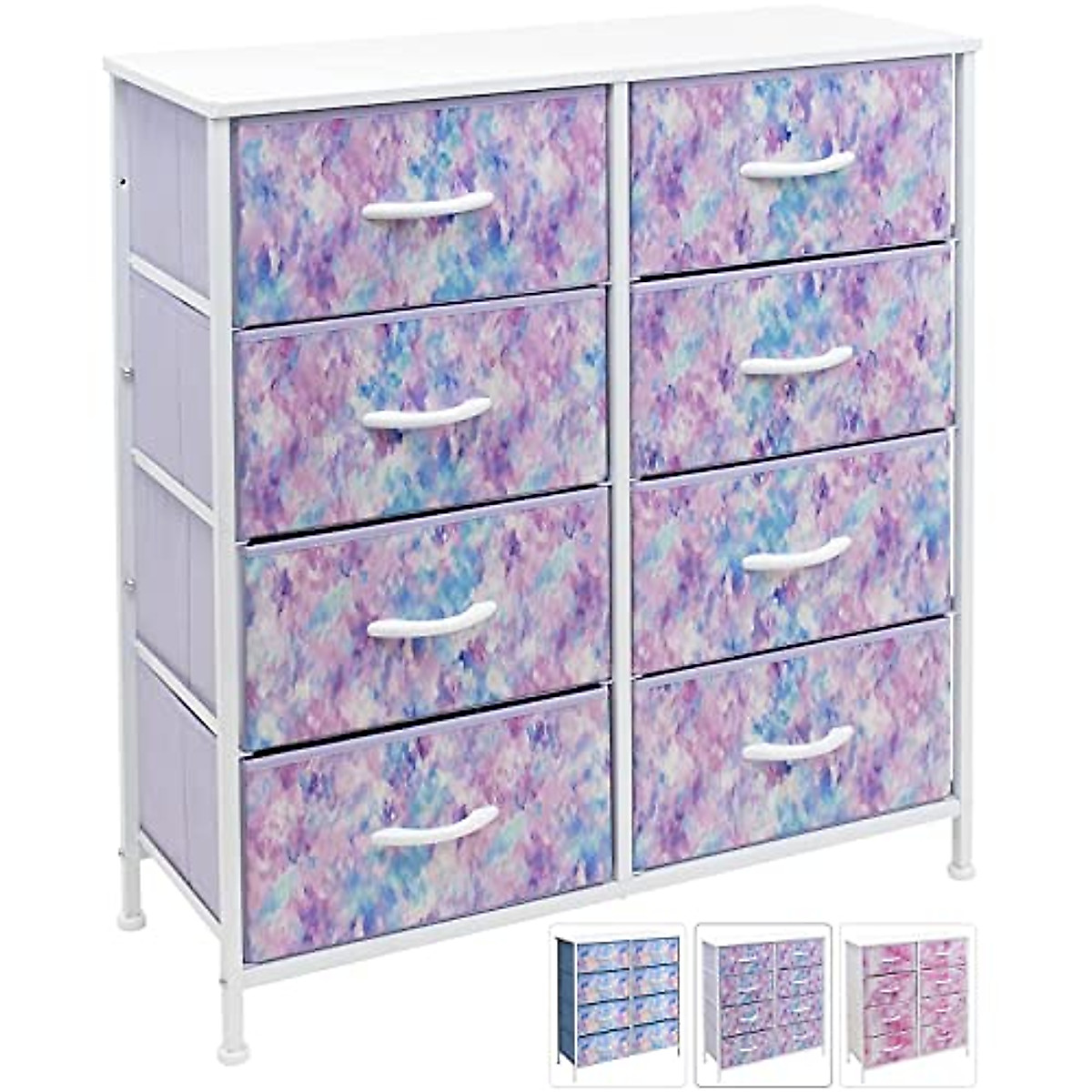 Sorbus Dresser with 8 Drawers - Furniture Storage Chest Tower Unit for Bedroom, Hallway, Closet, Office Organization - Steel Frame, Wood Top, Easy Pull Fabric Bins (8-Drawer, Tie-dye Blue/Pink/Purple)