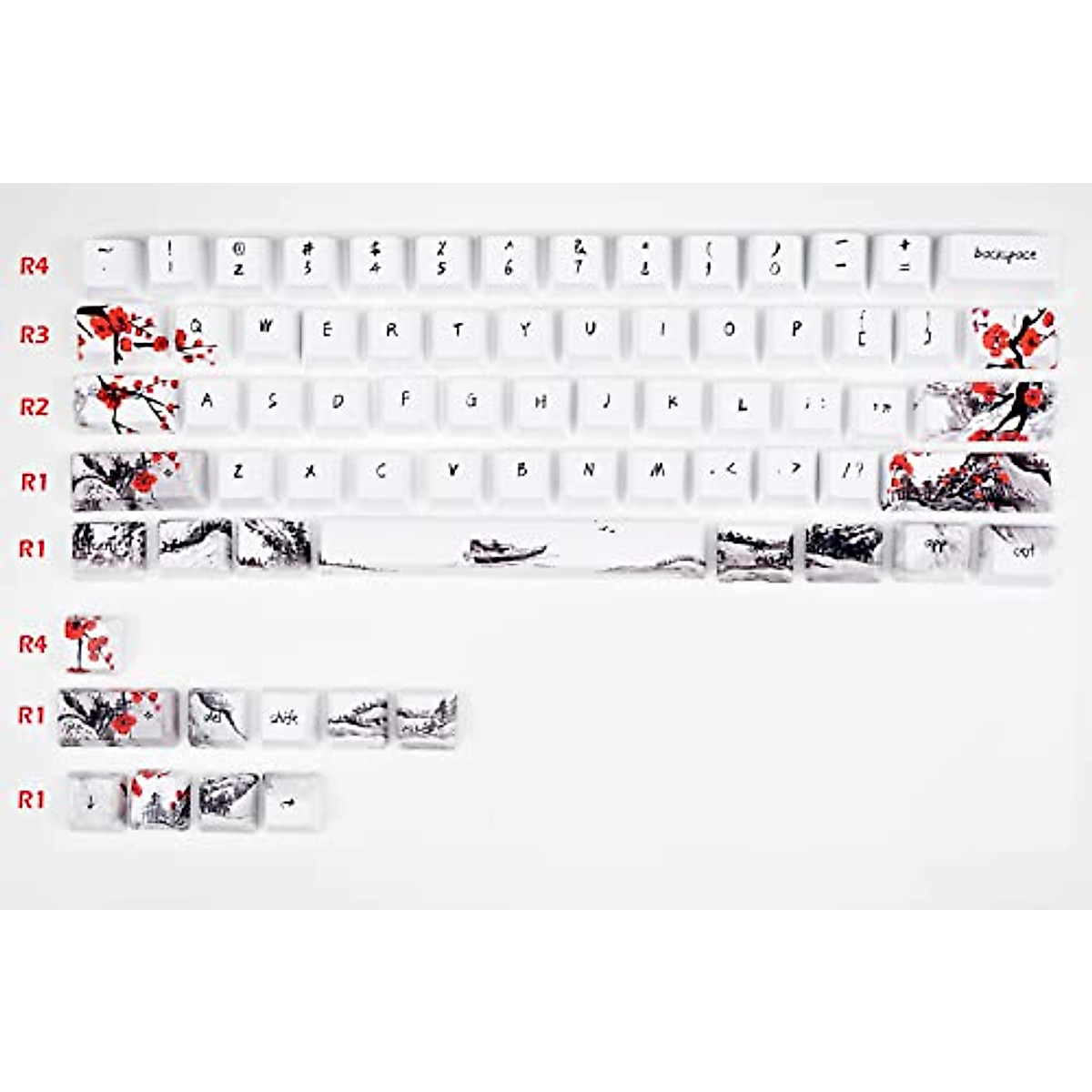 MOLGRIA Keycaps 71 Set for Gaming Mechanical Keyboard, Custom PBT OEM Profile Key caps Japanese Style with Keycap Puller for Cherry MX 71/61 60 Percent Keyboard(Plum Blossom)