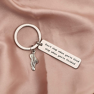 HOLLP Runner Keychain Runner Gifts Don’t Stop When You’re Tired Stop When You’re Finished with Running Shoe Charm Keychain Marathon Gifts Runnner Jewelry (Keychain)