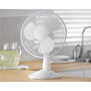 TQaSer 12 Inch Oscillating Table Fan, Small Portable Electric Plug-In Desk Fan 3-Speed Adjustable Tilt Head for Bedroom, Home, Kitchen and Office (White)